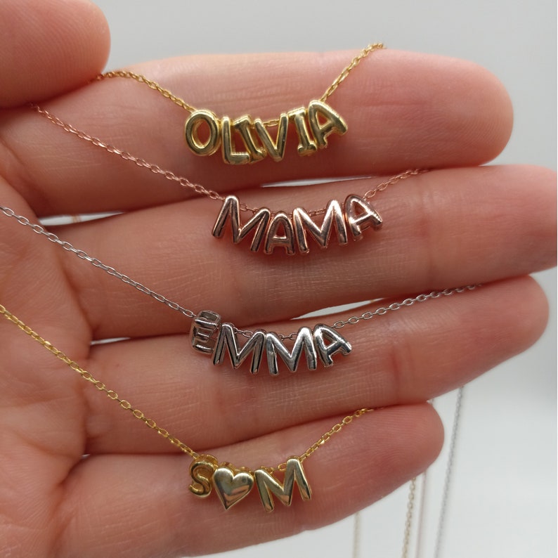 Bubble Name Necklace, Bubble Letter Necklace, Personalized Silver ...