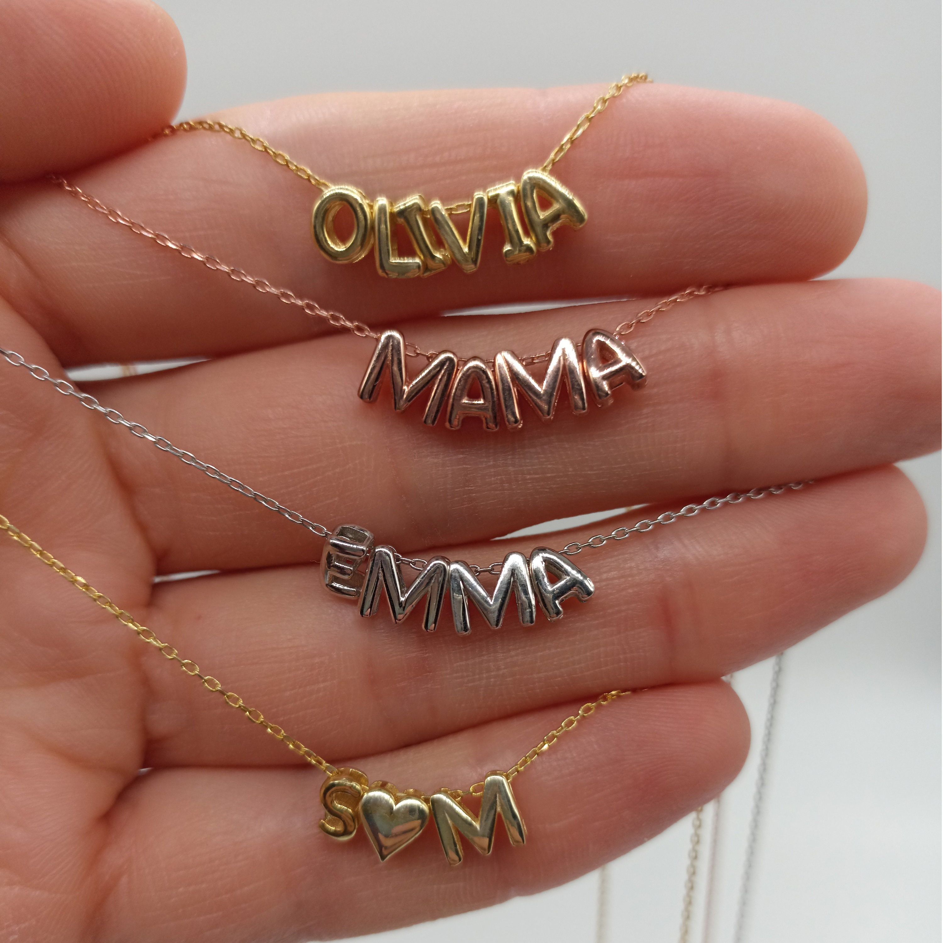 Bubble Name Necklace, Bubble Letter Necklace, Personalized Silver ...