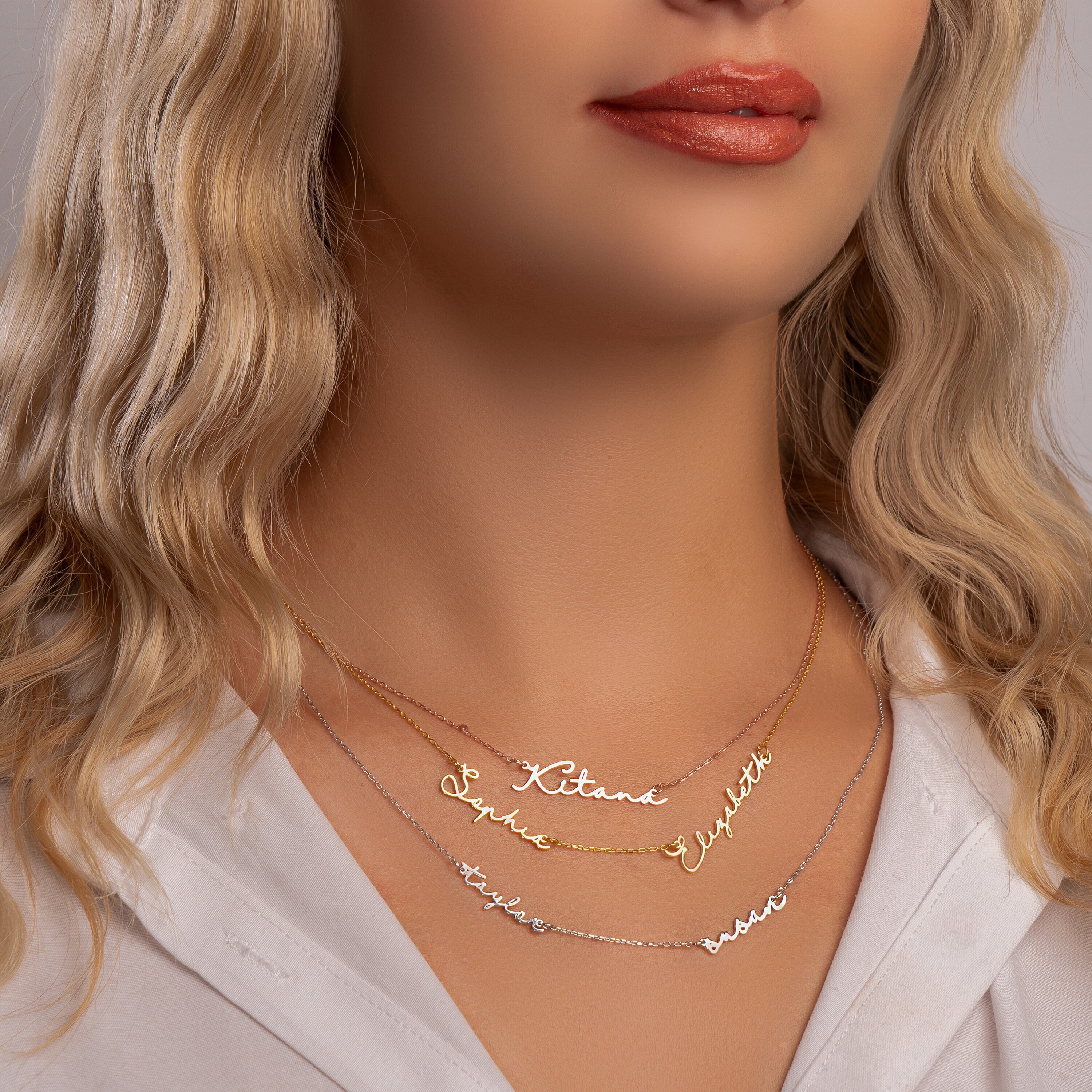 Multiple Minimalist Name Necklace, 2 Names Necklace, Custom 14K Gold ...