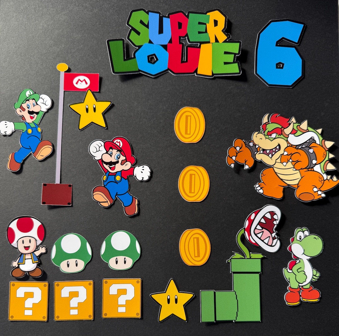 Super Mario Cake Toppers: Birthday Party Decorations Set - Etsy