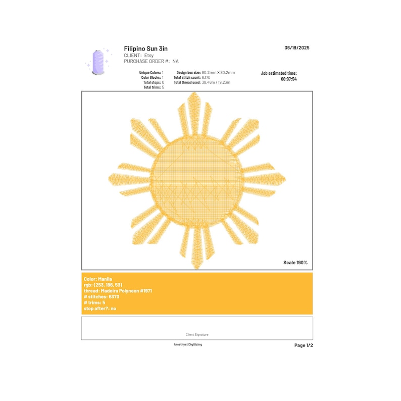 Filipino Sun Embroidery Design Philippine Symbol Machine File Dst Pes ...
