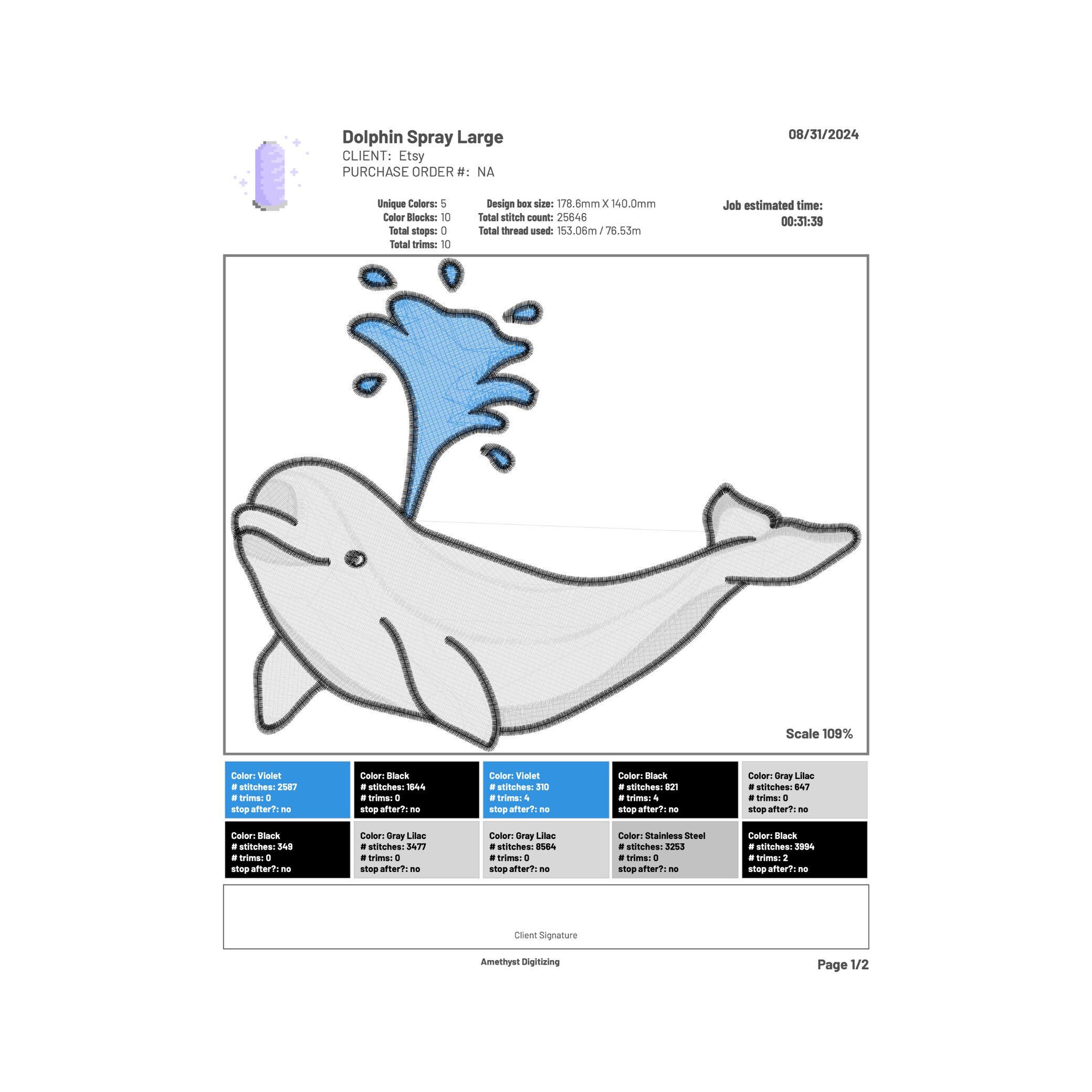 Dolphin Large Embroidery Machine File Dst Pes Emb Jef - Etsy