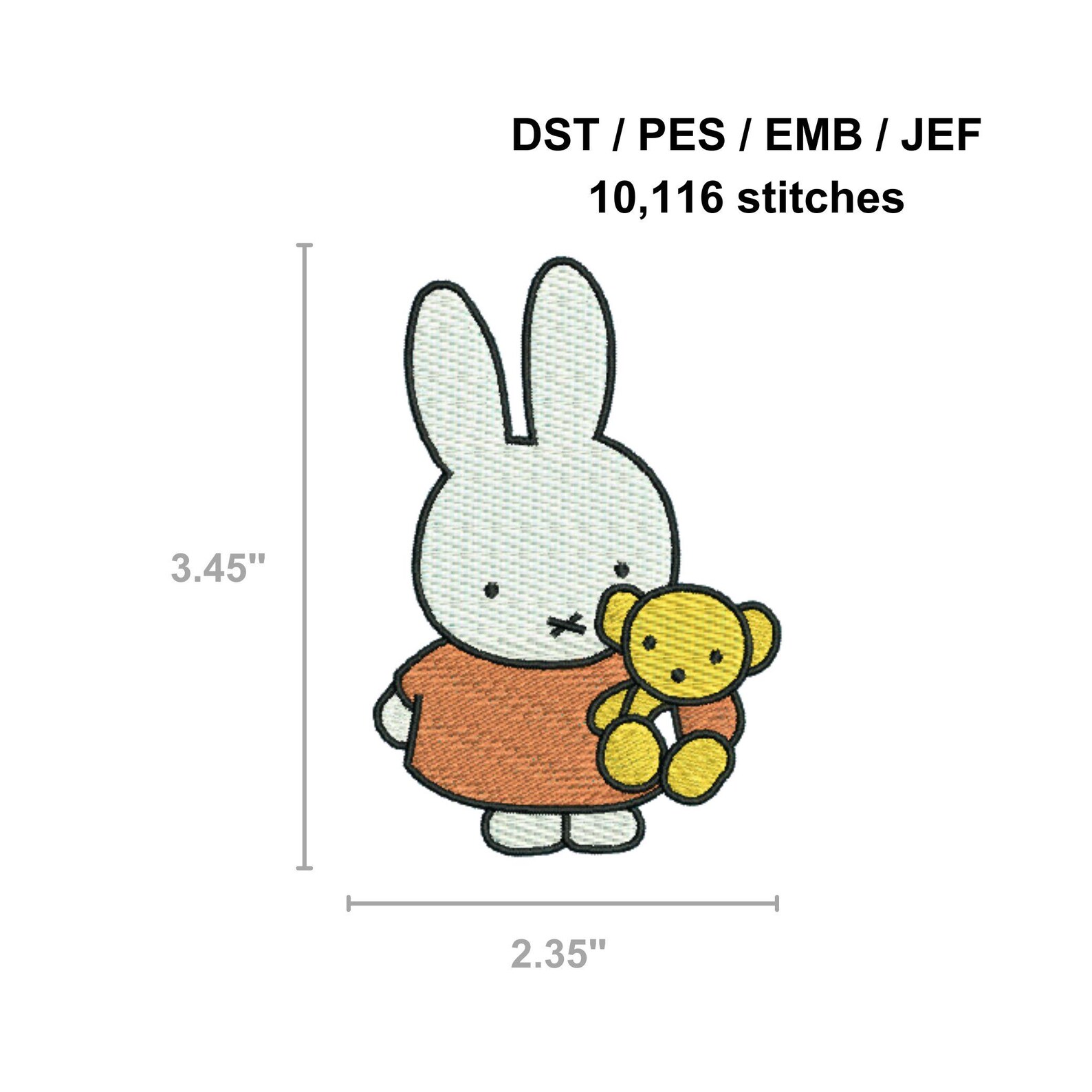 Miffy Cute Bunny With Bear Plushie Embroidery Machine File Dst Pes Emb ...