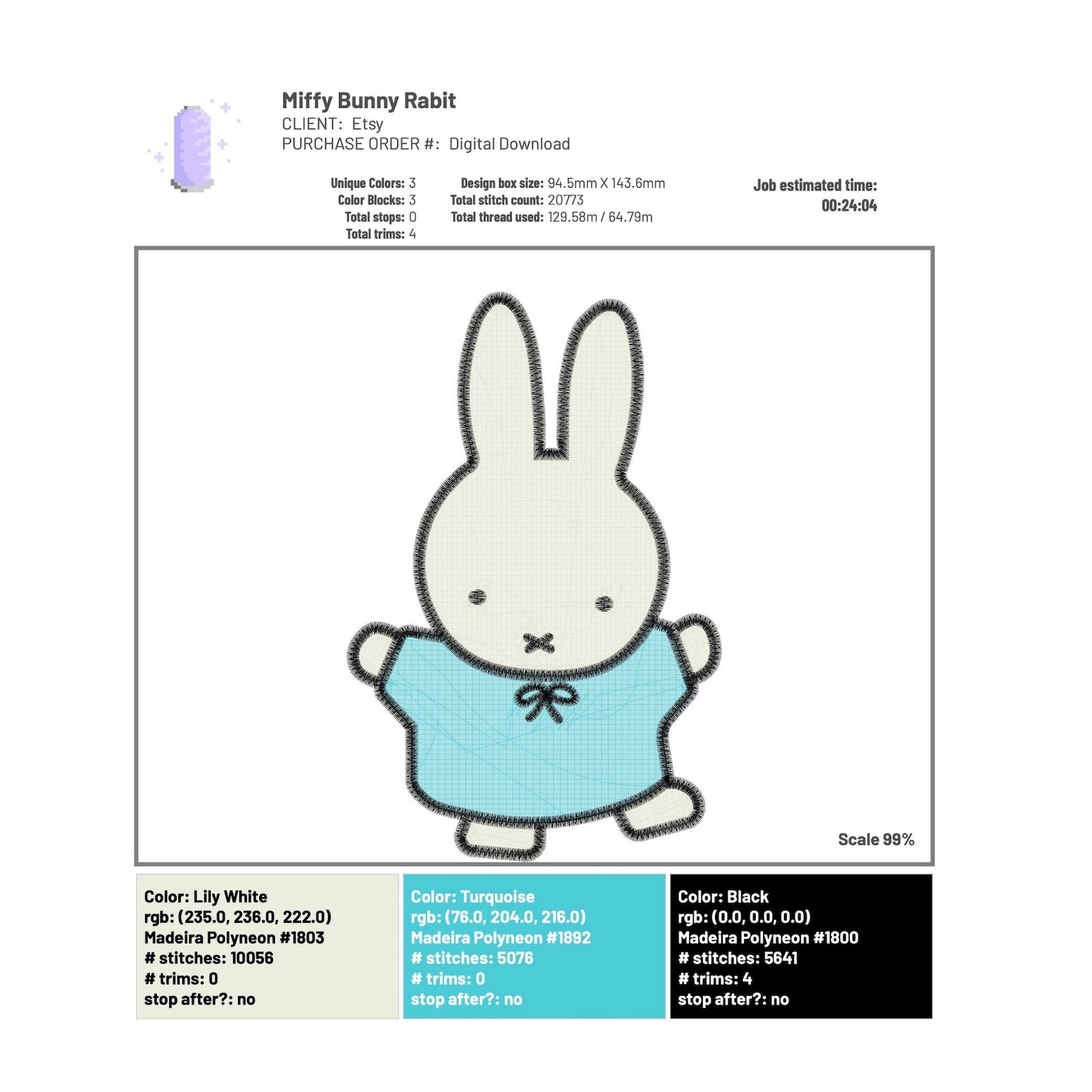 Miffy Cute Bunny Embroidery Machine File Dst Pes Jef - Etsy