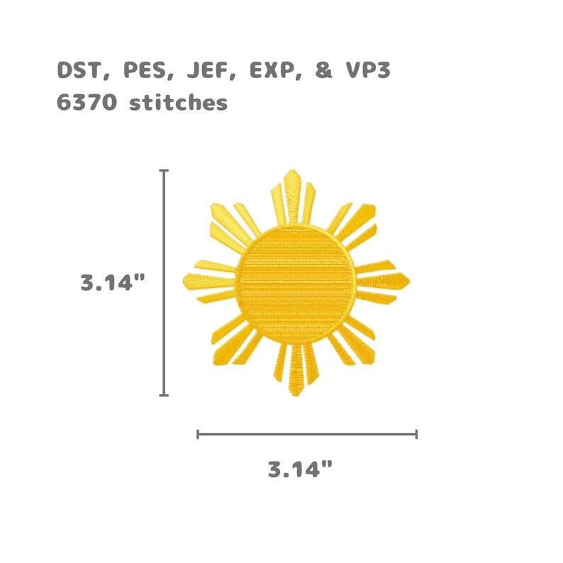 Filipino Sun Embroidery Design Philippine Symbol Machine File Dst Pes ...