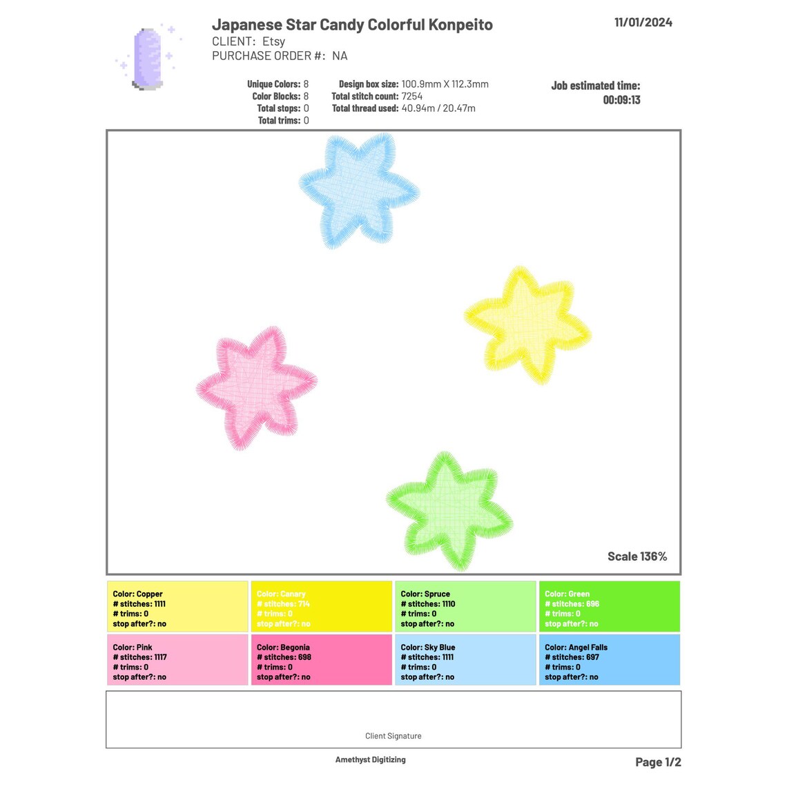 Japanese Star Candy Colorful Konpeito Digital Embroidery Machine File ...