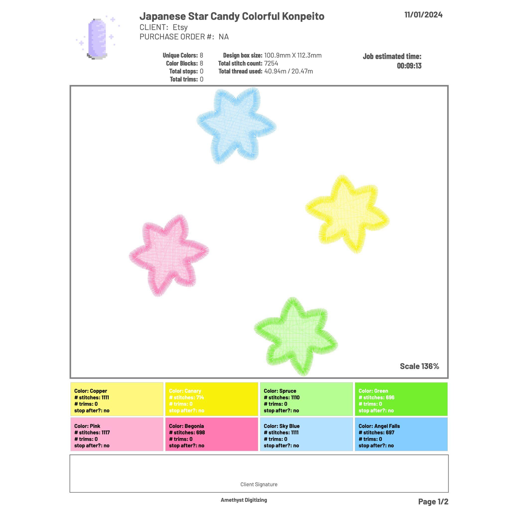 Japanese Star Candy Colorful Konpeito Digital Embroidery Machine File ...
