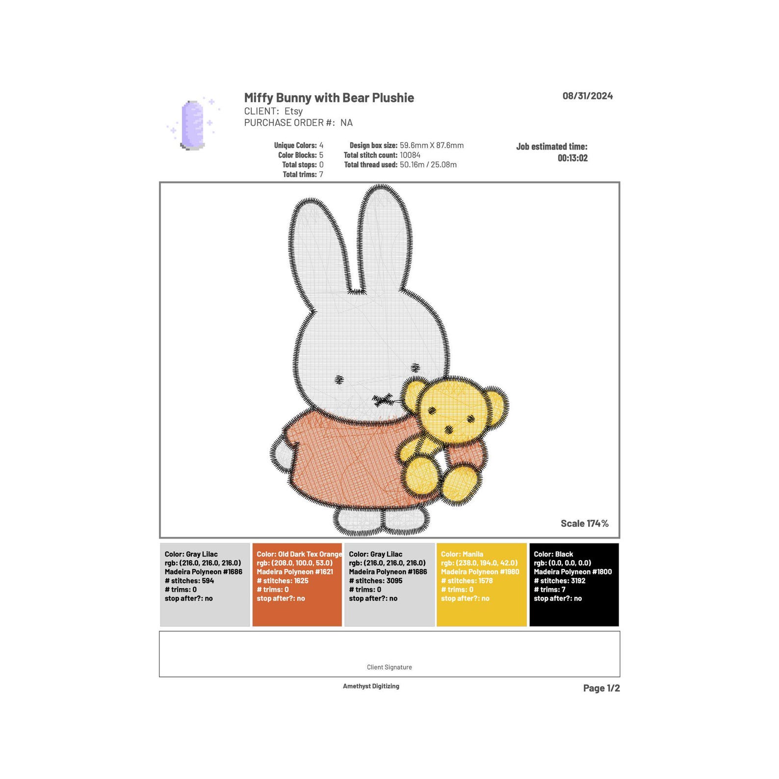 Miffy Cute Bunny With Bear Plushie Embroidery Machine File Dst Pes Emb ...