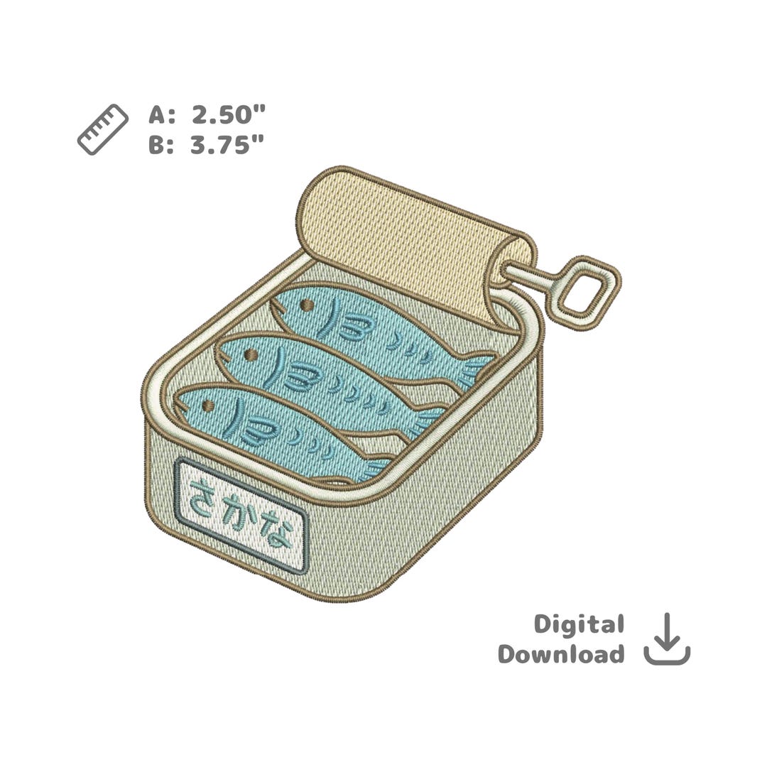 Kawaii Sardine Can Embroidery Design – Japanese Retro Fish Tin Machine ...