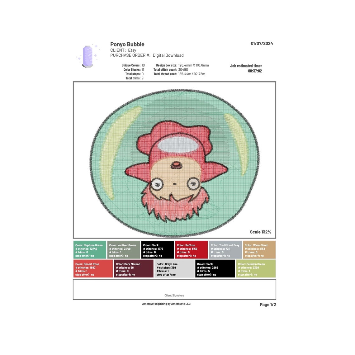 Ponyo Cute Fish in Bubble Embroidery Machine File DST PES EMB - Etsy