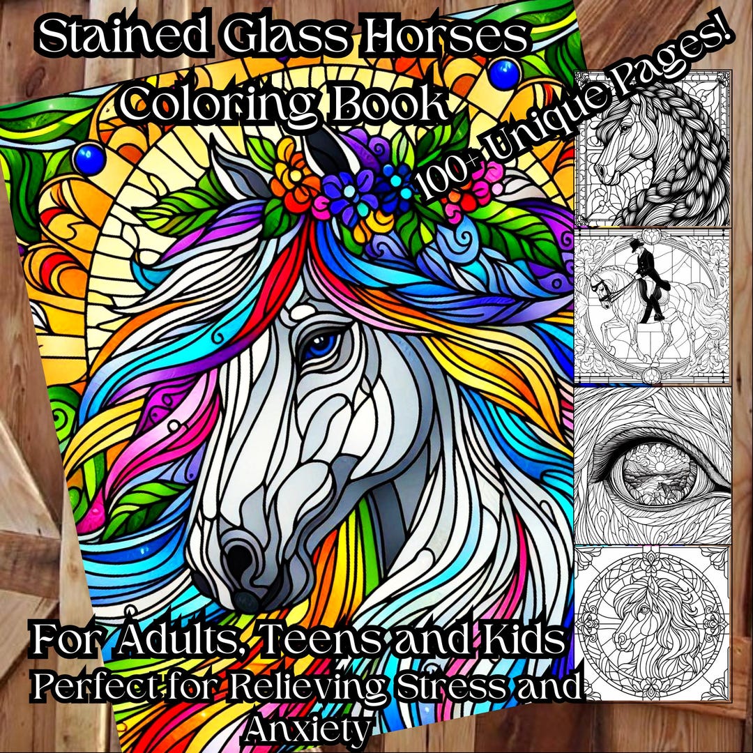 Stained Glass Horse Coloring Book, 100+ Designs (PDF Pages, Instant ...