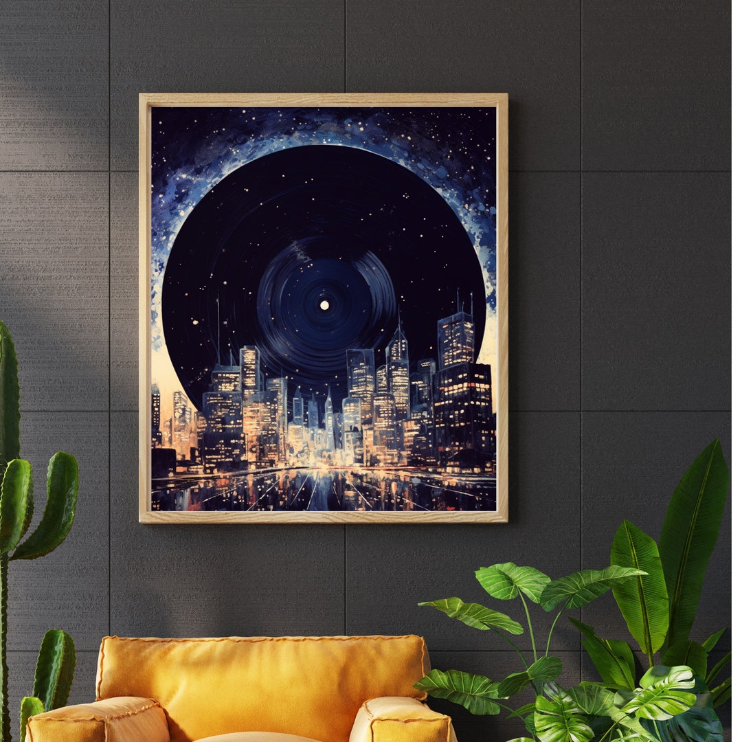 Vinyl City Skyline Digital Art Print for Audiophiles and - Etsy