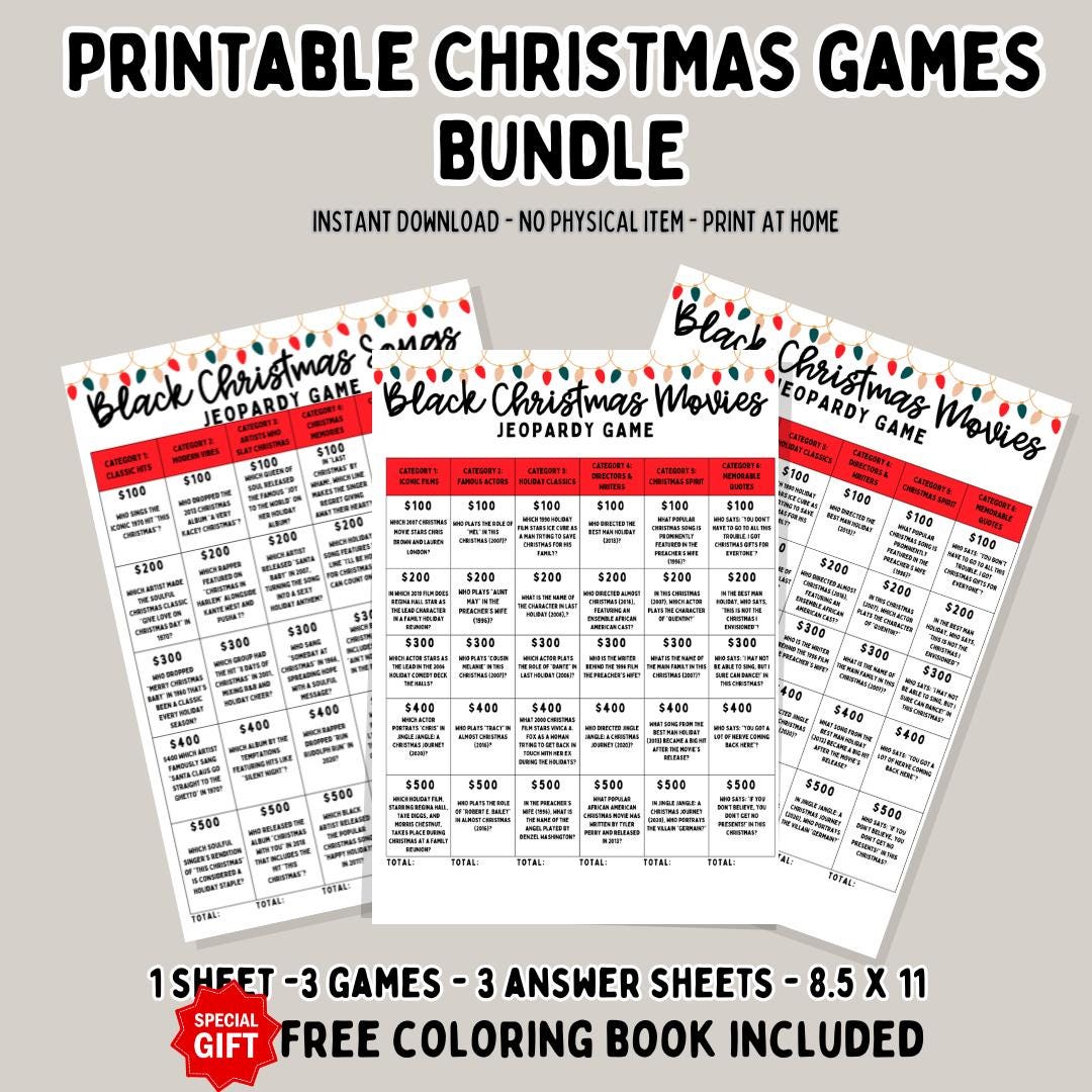 Printable Christmas Games Bundle | Black Christmas Movies & Songs ...