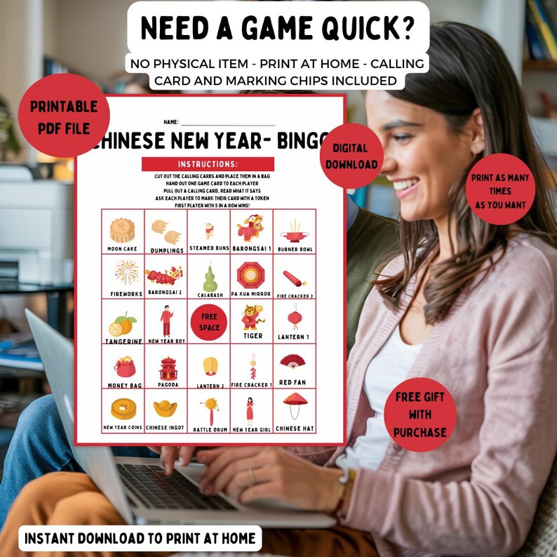 Chinese New Year Bingo Game | Lunar New Year Printable | 50 Unique ...