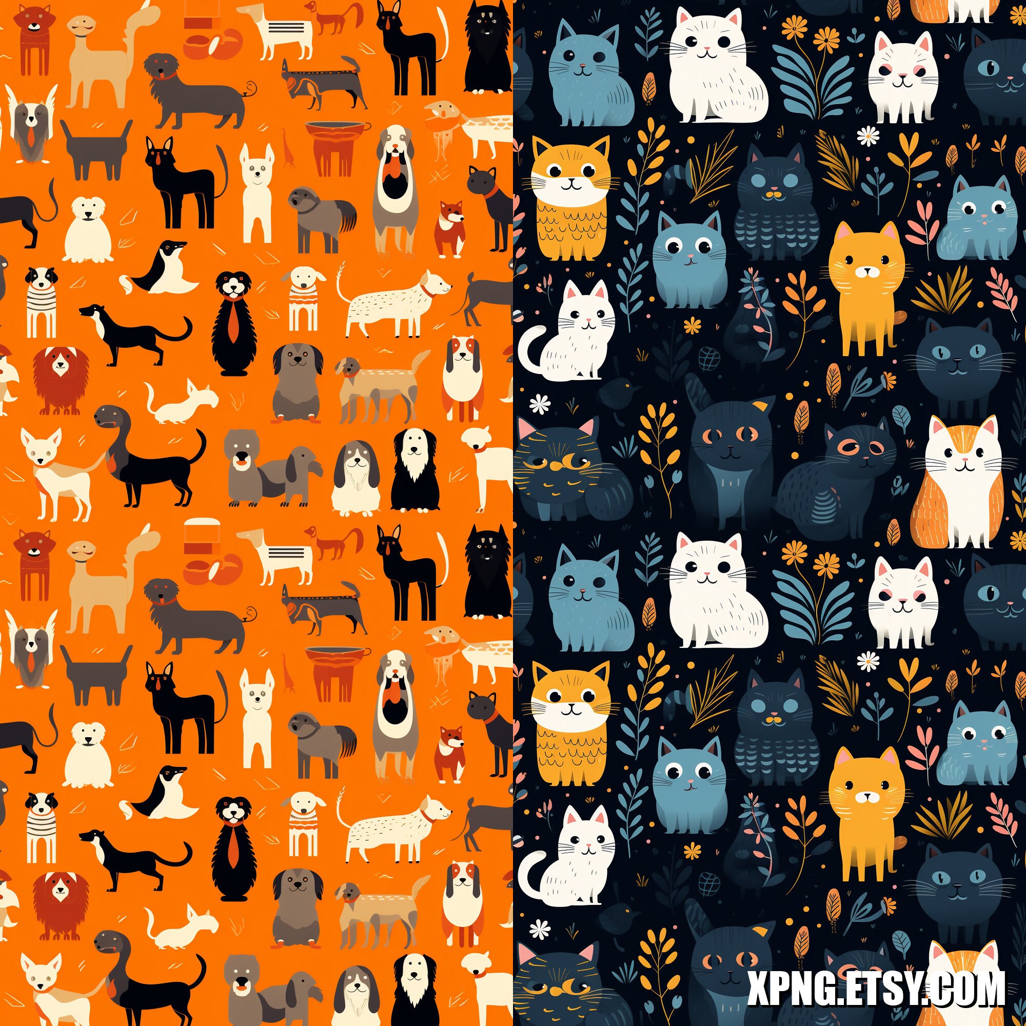 Cats and Dogs Digital Paper Collection Adorable Pet-inspired Patterns ...