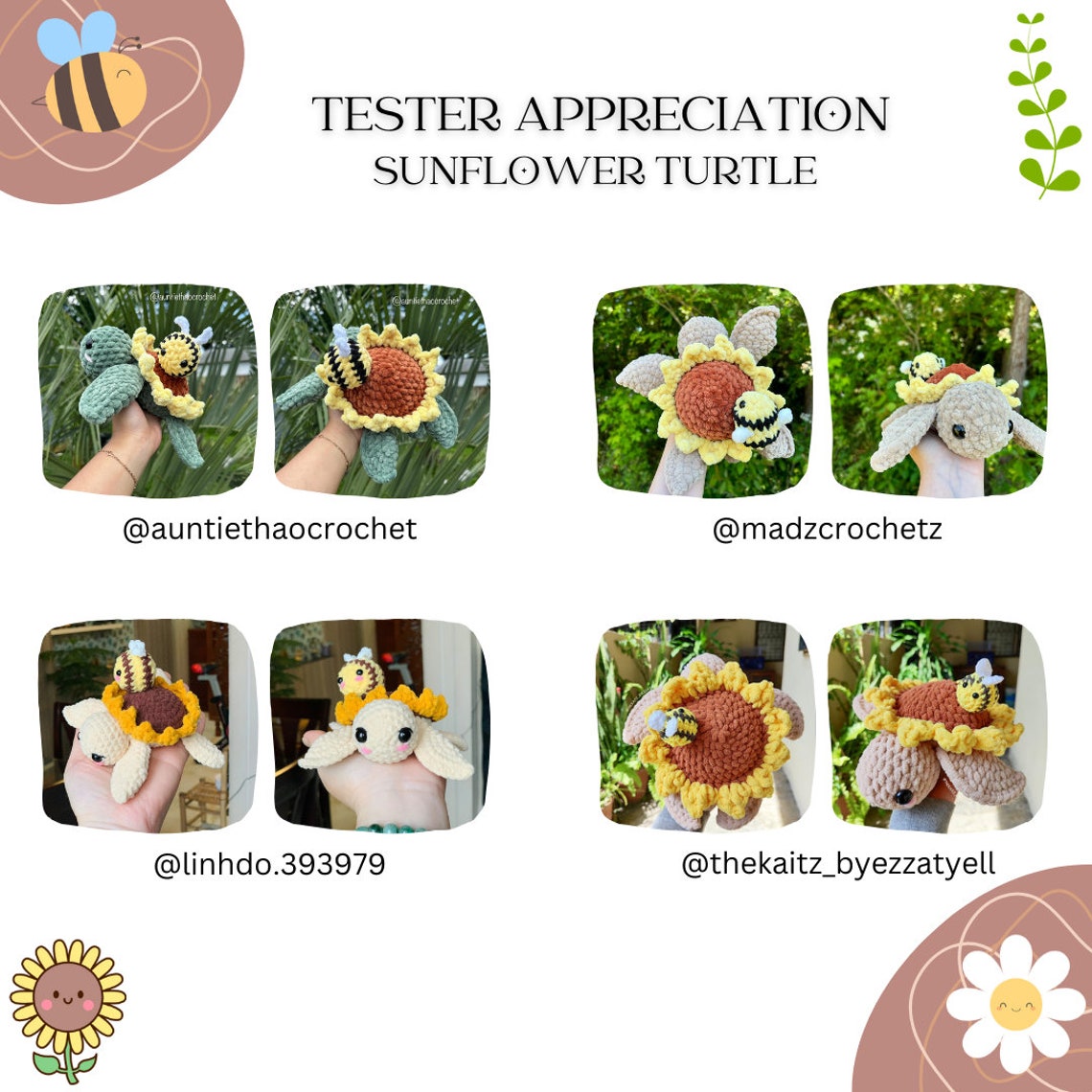 FLOWER Turtle Crochet Pattern / Flowerturtle / Sunflowers / Daisy ...