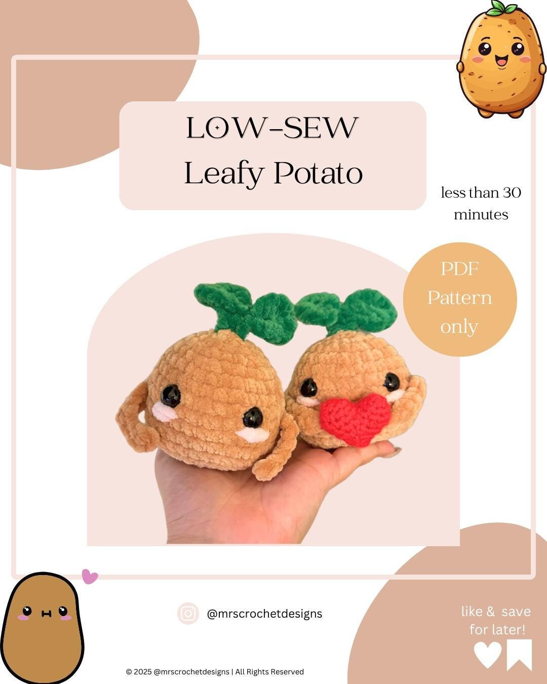 Low Sew - LEAFY POTATO Crochet Pattern / Potato / Leaf / Food ...