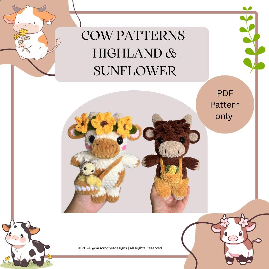 SUNFLOWERS and HIGHLAND COW With Honey Bag Crochet Pattern / Sunflower ...