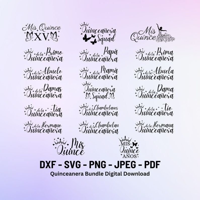 Mis Quince Bundle Svg | Mis Quince Squad Svg | Miembros De La Familia ...