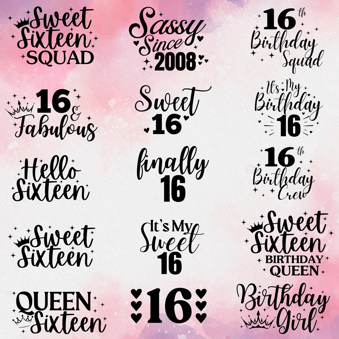 Sweet 16 Svg Bundle 16th Birthday Digital Download Queen Sixteen Sweet