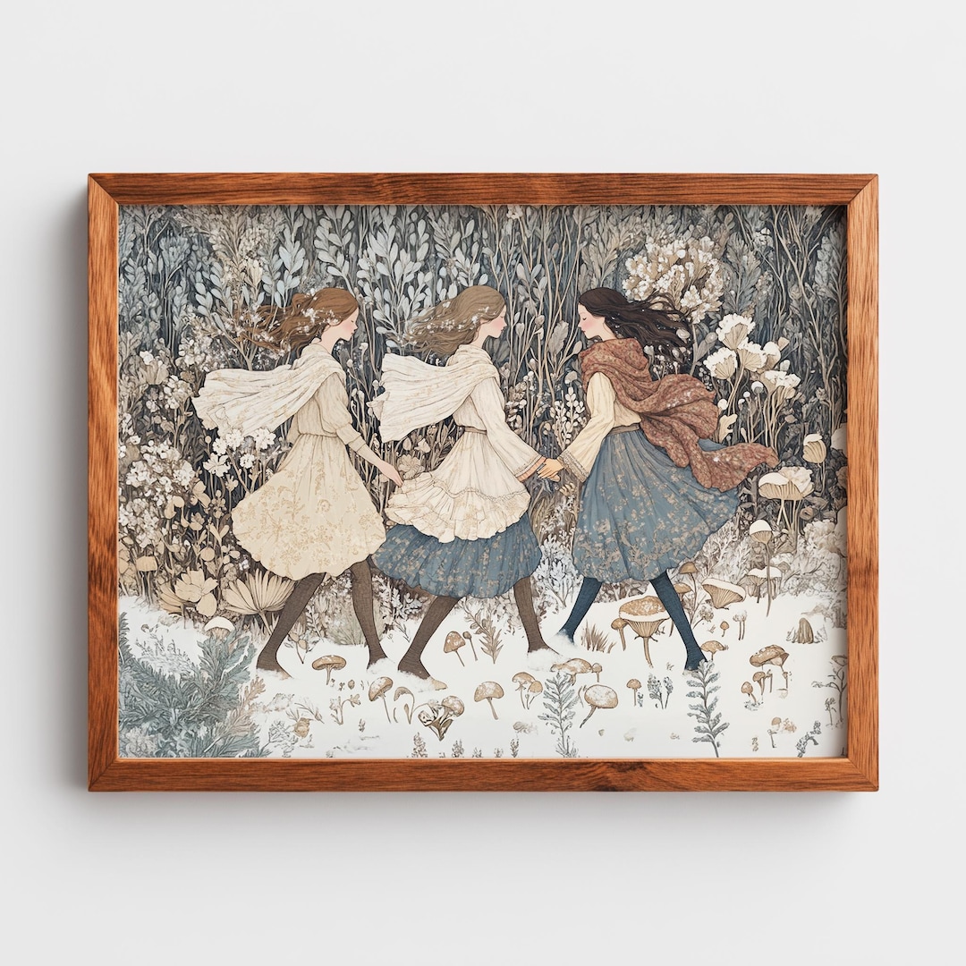 Cottagecore Winter Fairies Print, Vintage Style Wall Art (digital ...