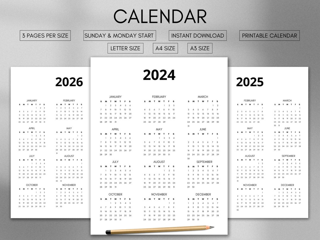Printable Calendar 2024/2025/2026 - Etsy