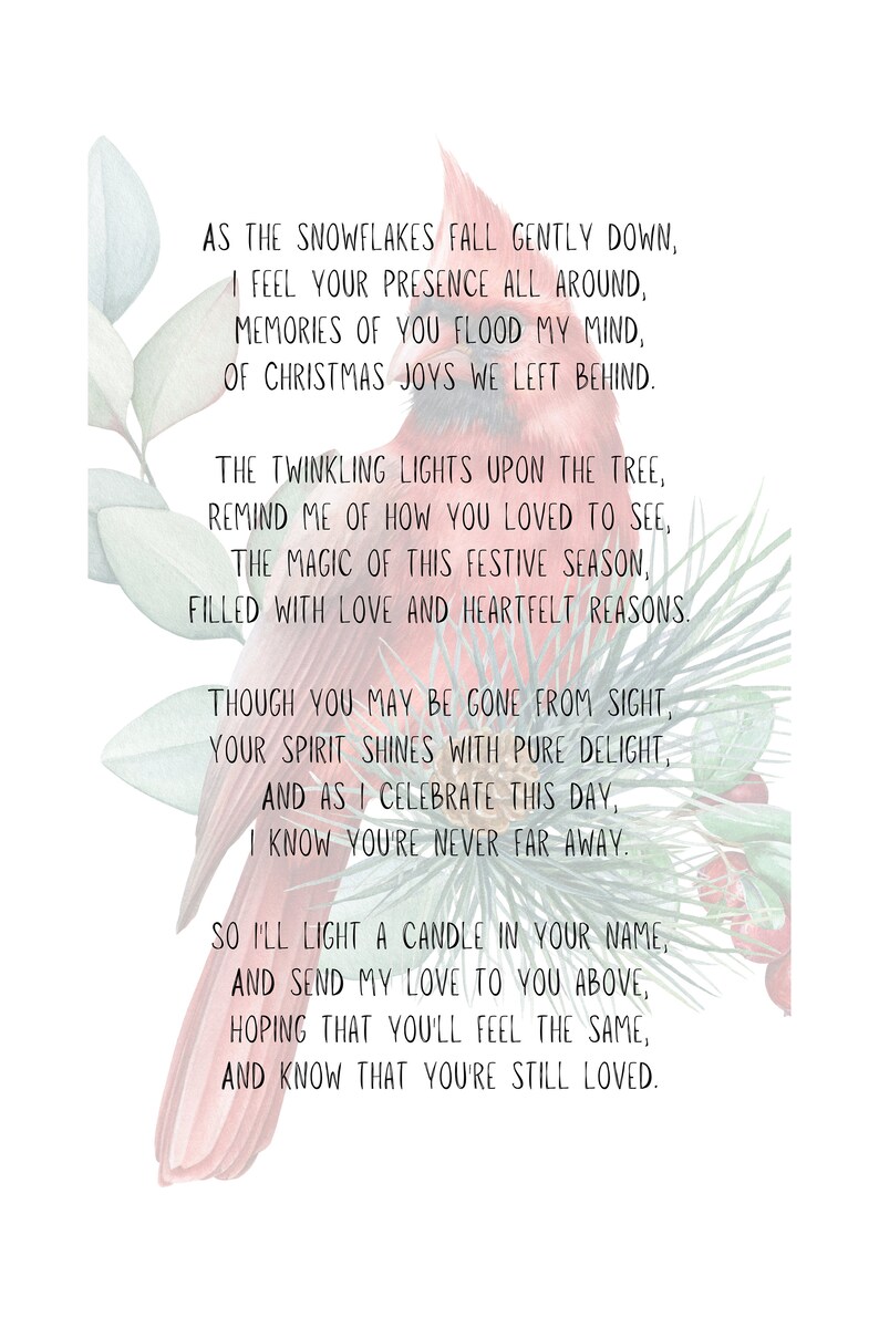 Cardinal Memory Poem Christmas Memorial Cardinal Silhouette Bird ...