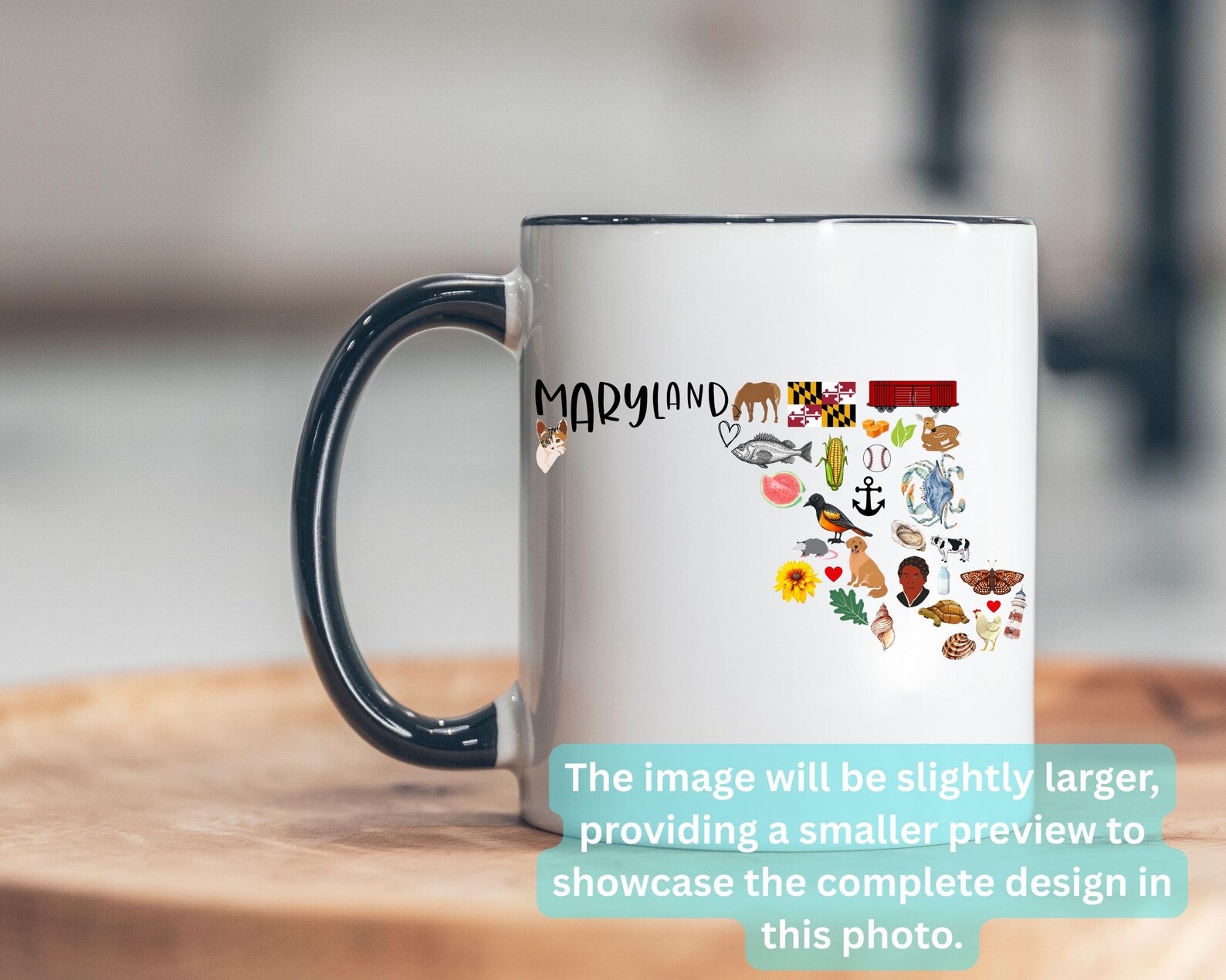 Maryland Coffee Mug – State Outline With Blue Crab & Bay Icons – Custom ...