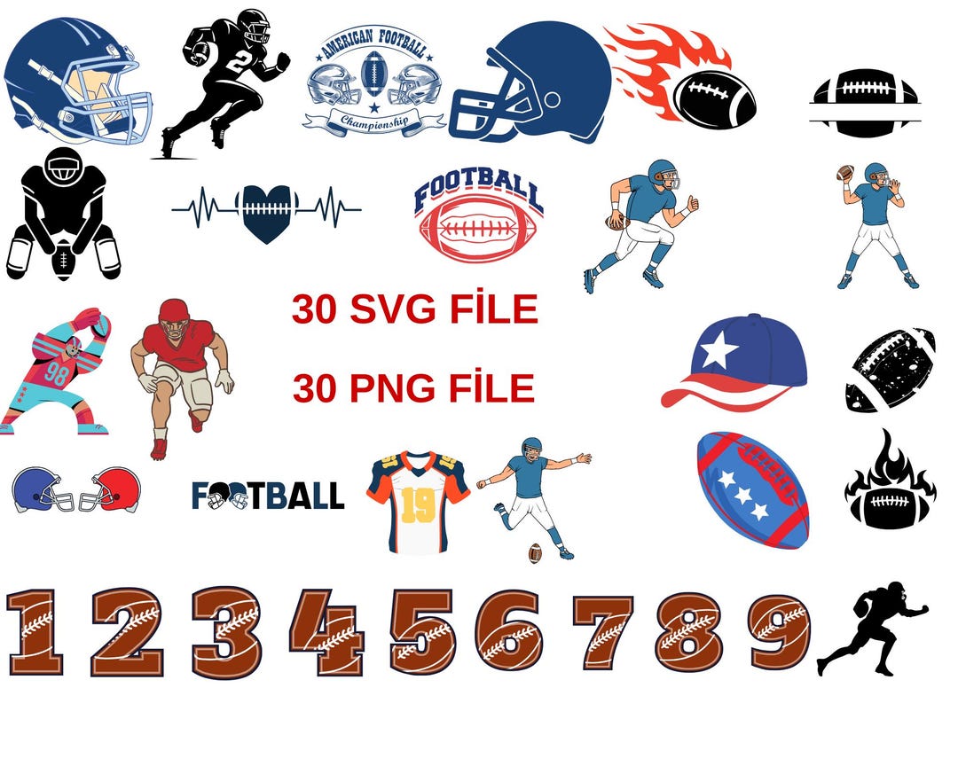 American Football 30 SVG 30 PNG Bundle,fiery Football,american Football ...