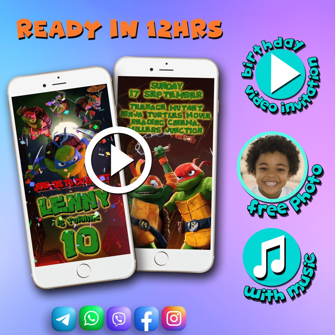FREE PHOTO Ninja Turtles Invitation, TMNT Birthday Animated Invitation ...