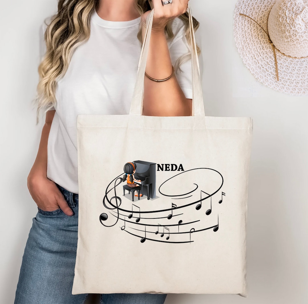 Custom Text Music Tote Bag, Music Notebook Bag, Music Lover Gifts ...