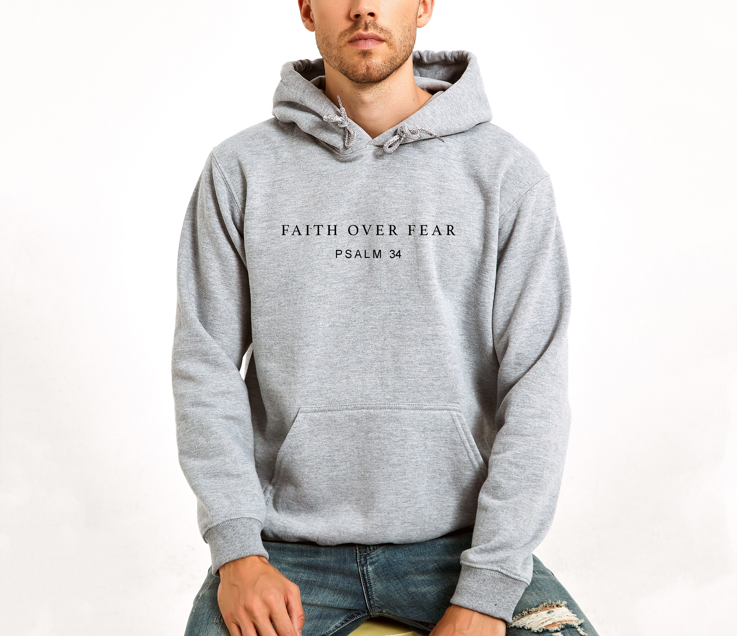 Faith Over Fear Sweatshirt, Psalm 34 Christian Sweatshirt, Minimal ...