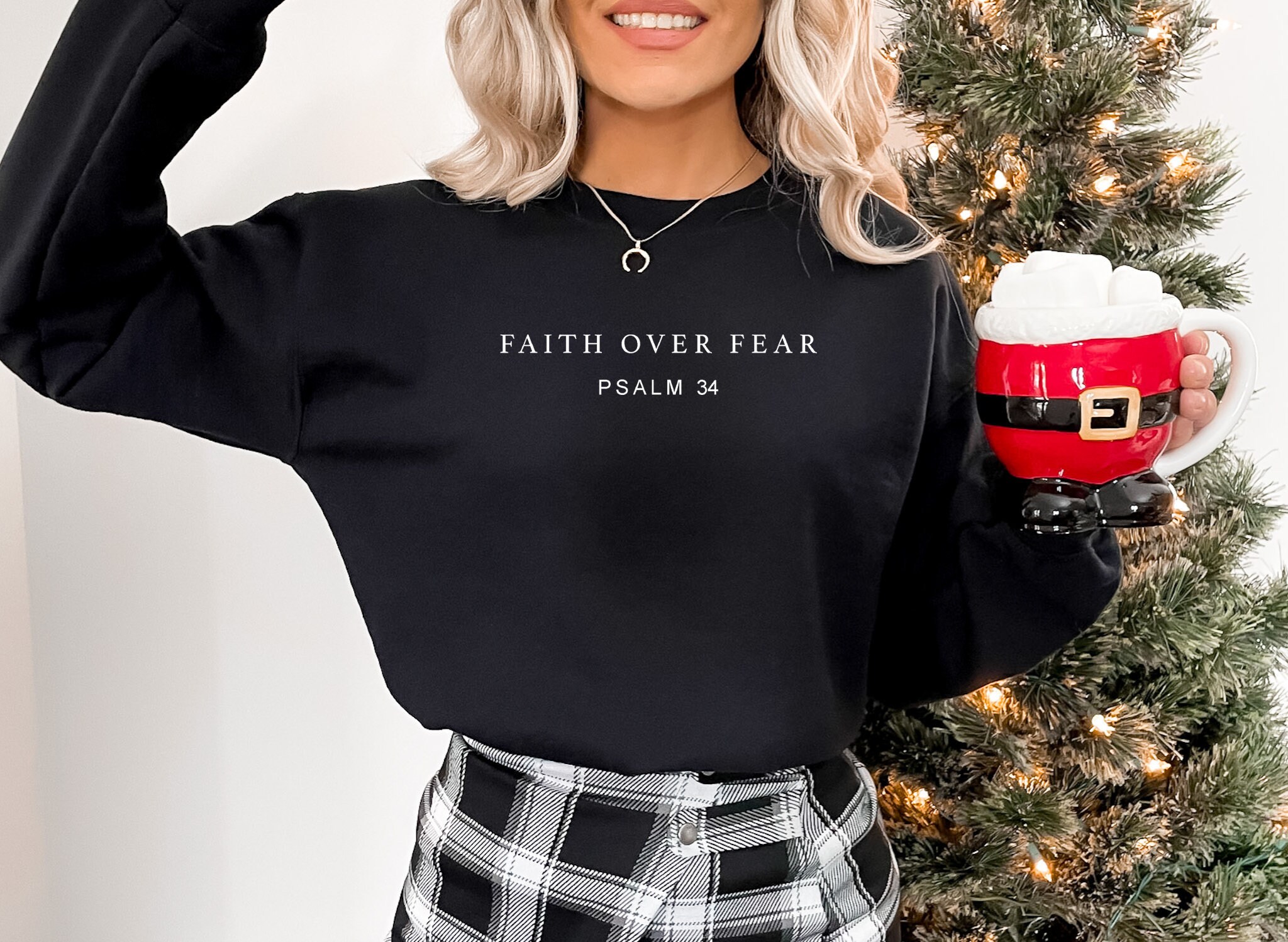 Faith Over Fear Sweatshirt, Psalm 34 Christian Sweatshirt, Minimal ...