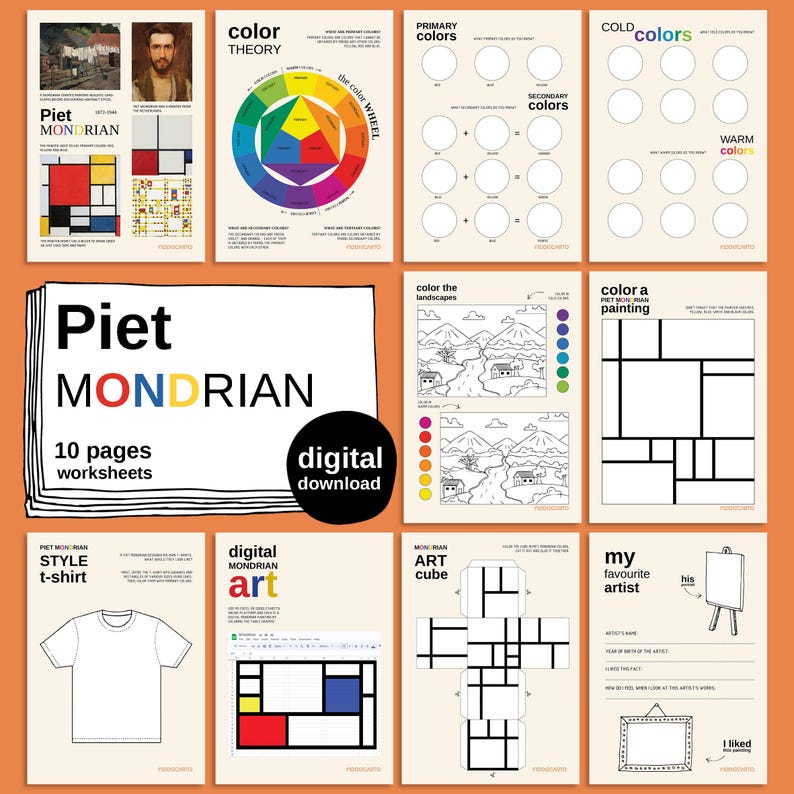 Piet Mondrian Art Project for Kids – Digital Download | Color Theory ...