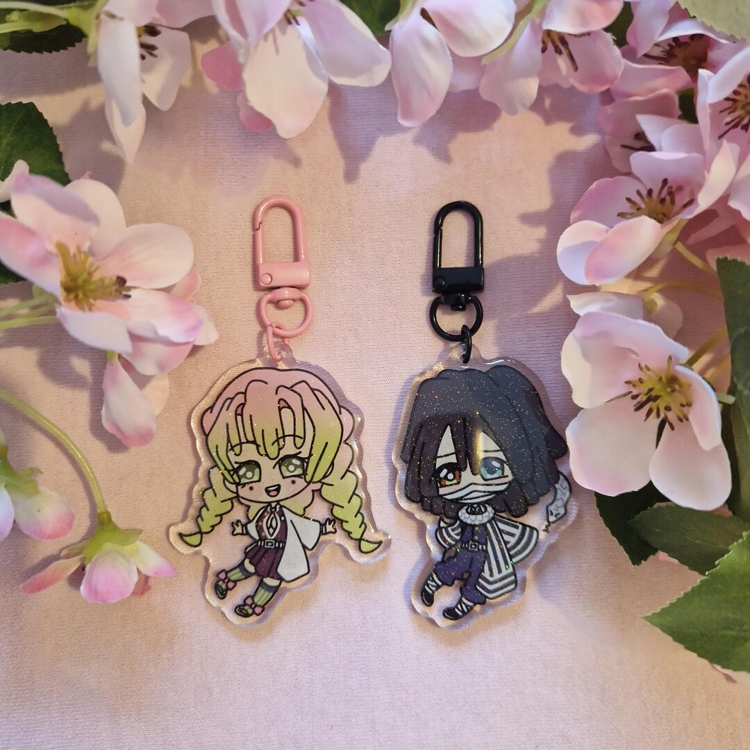 Demon Slayer Mitsuri & Obanai Chibi Glitter Keychains - Etsy