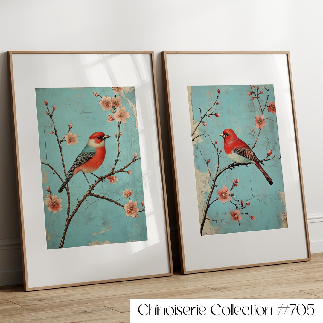 Chinoiserie Wall Art in Robin's Egg Blue, Two Piece Wall Art, Bedroom Wall Art Over the Bed ...