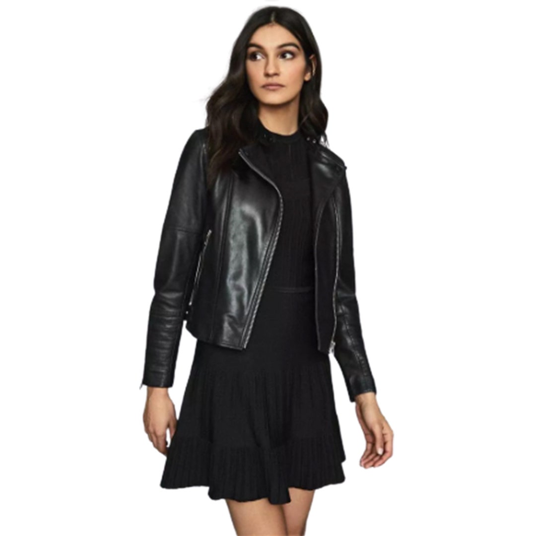 Slim Fit Classic Racer Style Jacket Women's Black Leather Jacket 100% ...