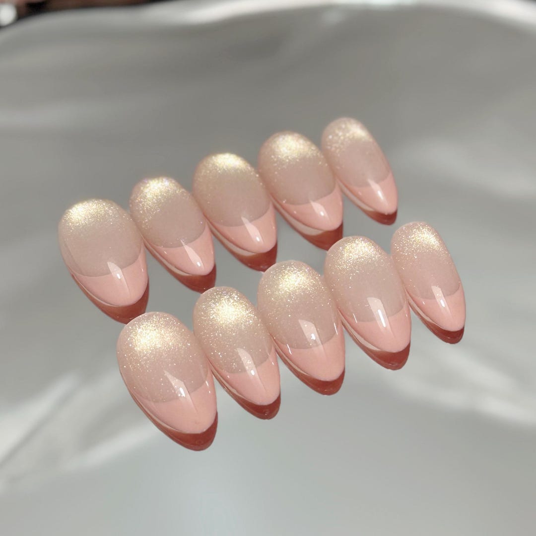 Pink Velvet French Tip Press-on Nails | Subtle Shimmer, Custom Fit ...