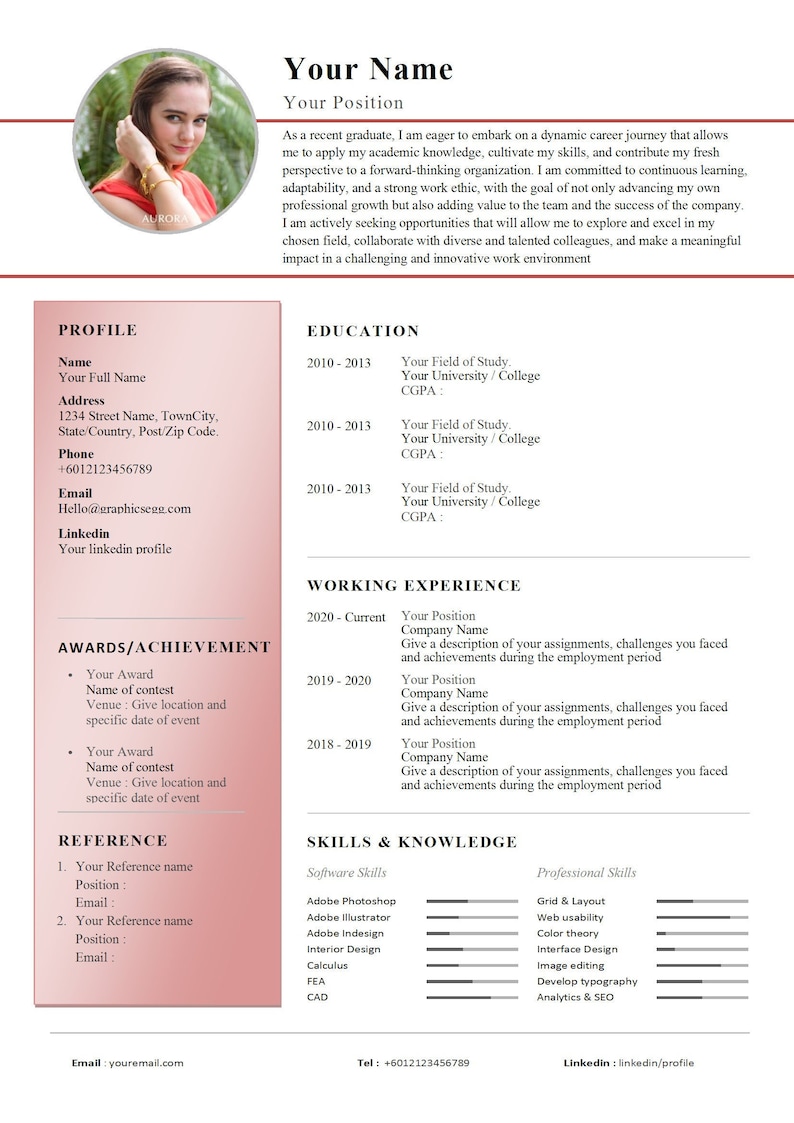 Fresh Graduate Resume Template Ready to Use on the Spot - Etsy