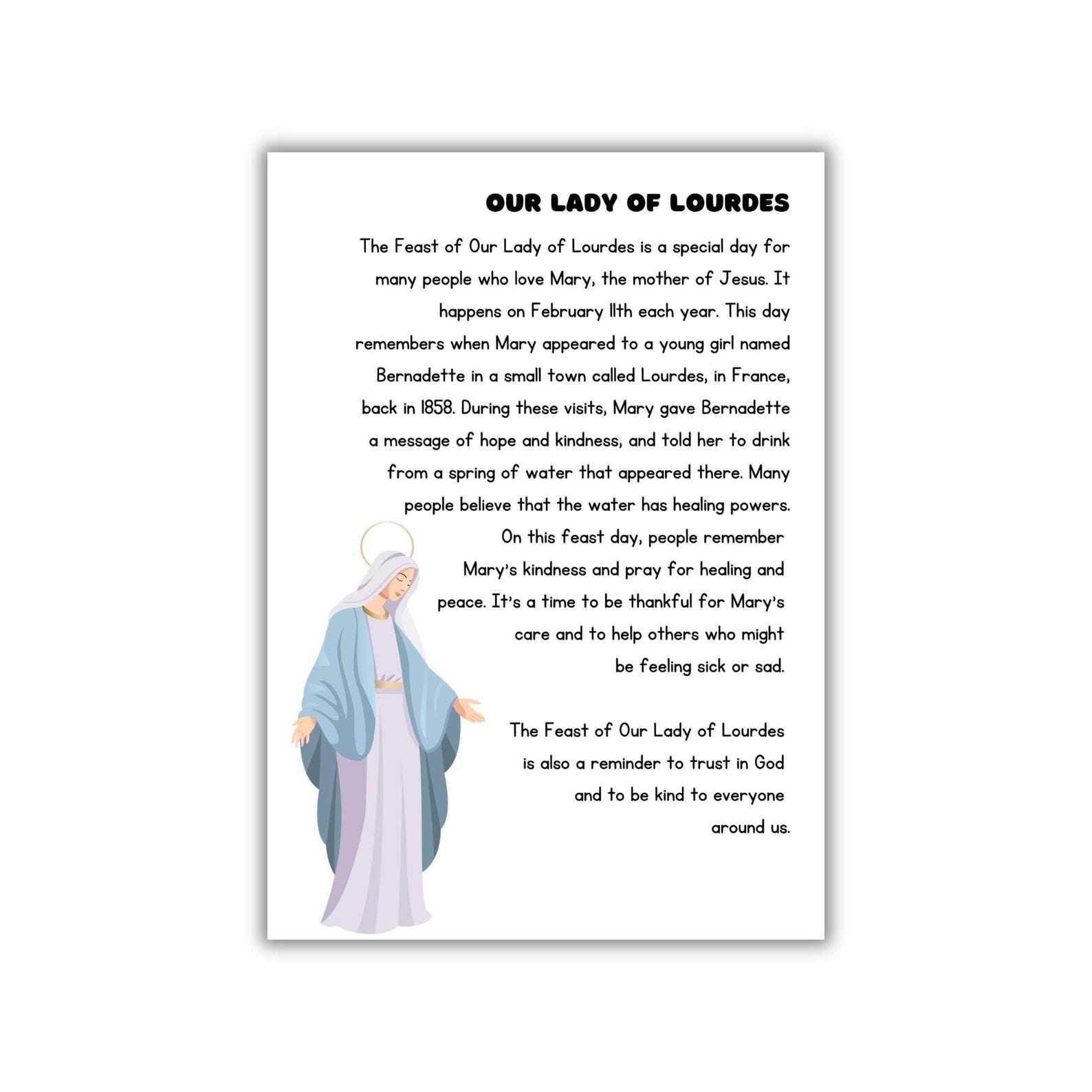 Our Lady of Lourdes Activity Sheets: Catholic Children's Printables ...