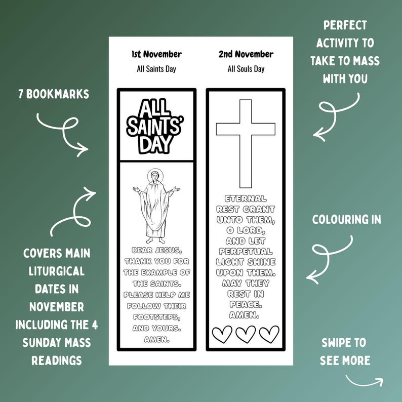 Printable Colouring Bookmarks for Catholic Children for November, All ...