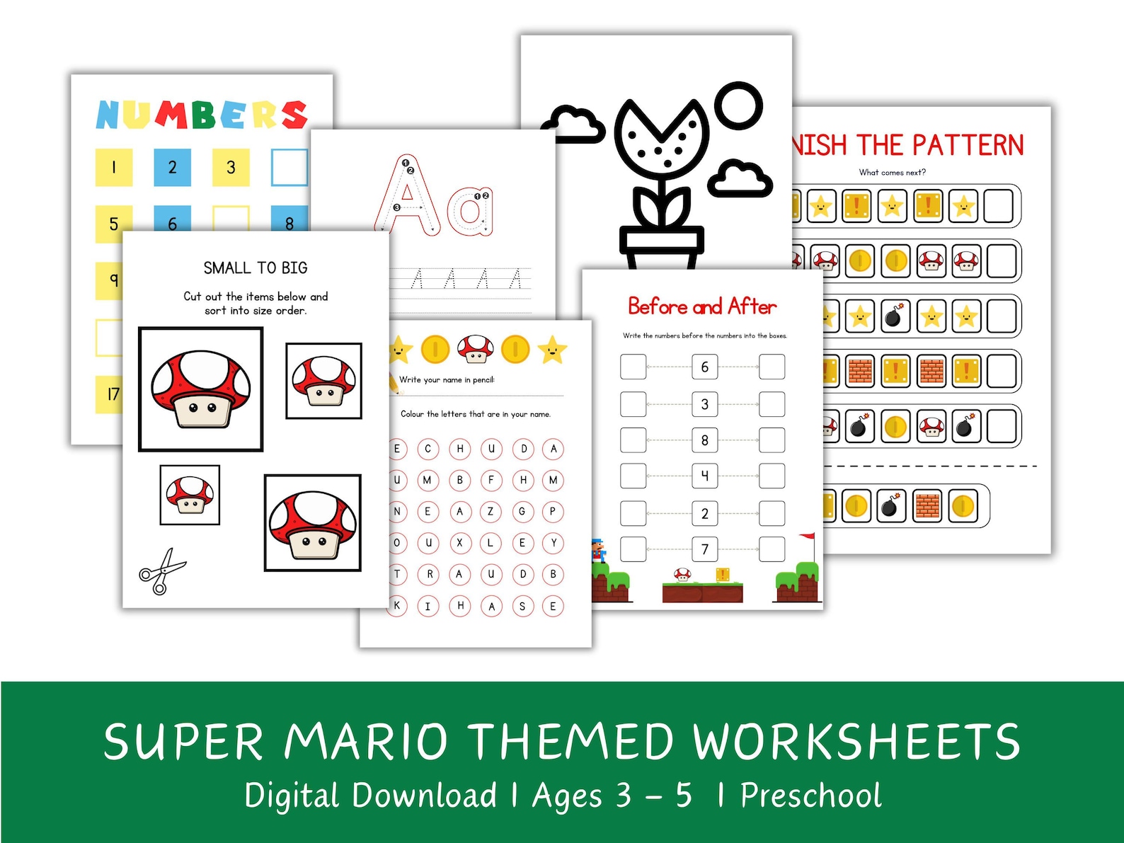 Super Mario Themed, Super Mario Learning Worksheets for Kids, Preschool ...