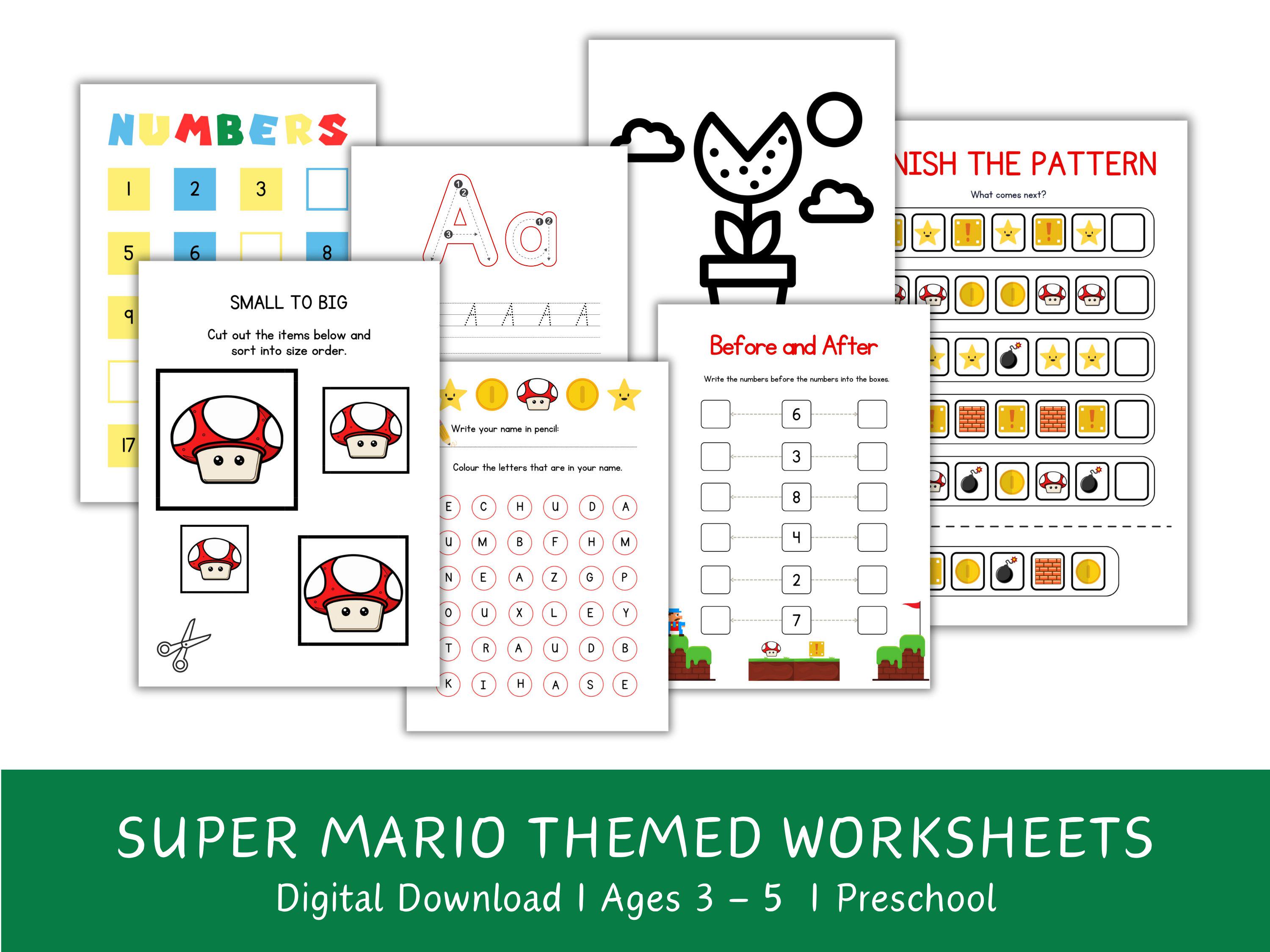 52-page Super Mario-themed Learning Worksheets for Kids Preschool Math ...