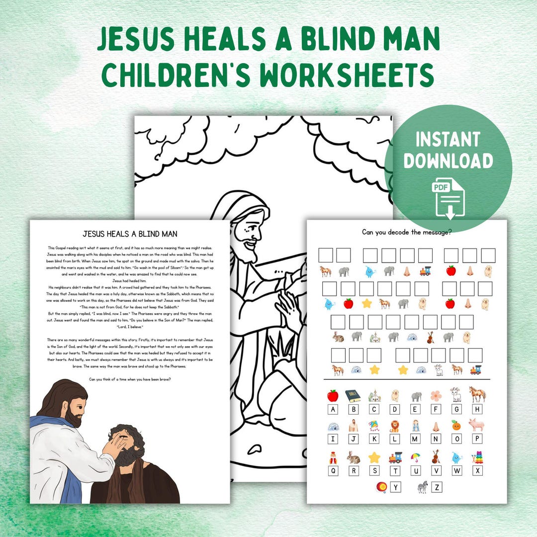Jesus Heals a Blind Man Children's Worksheets, Bible Craft for Kids ...