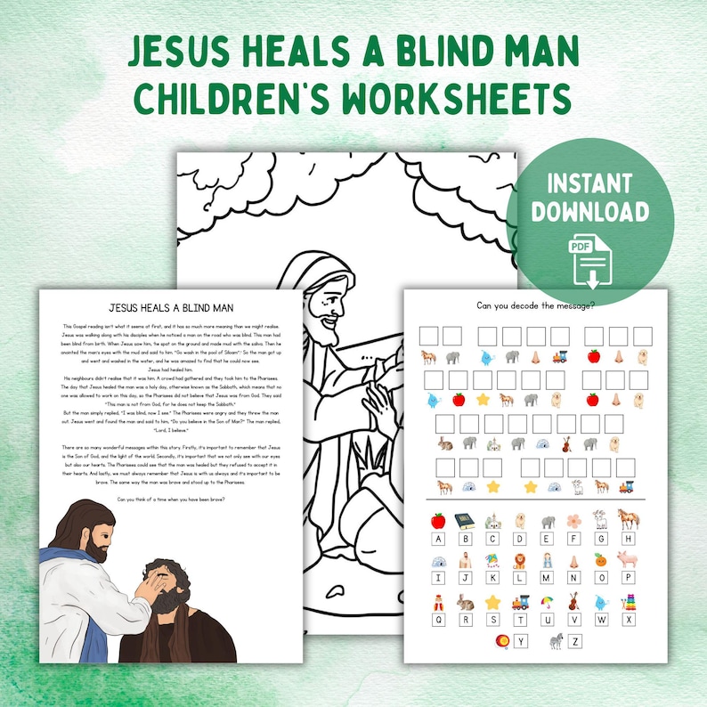 Jesus Heals a Blind Man Children's Worksheets, Bible Craft for Kids ...