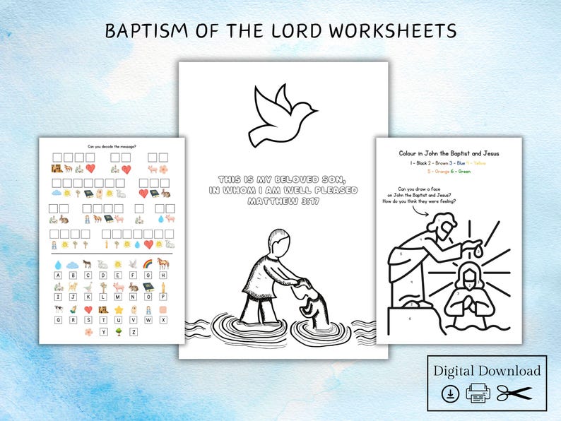 Baptism of the Lord Activity Sheets: Bible Story Worksheets (digital ...