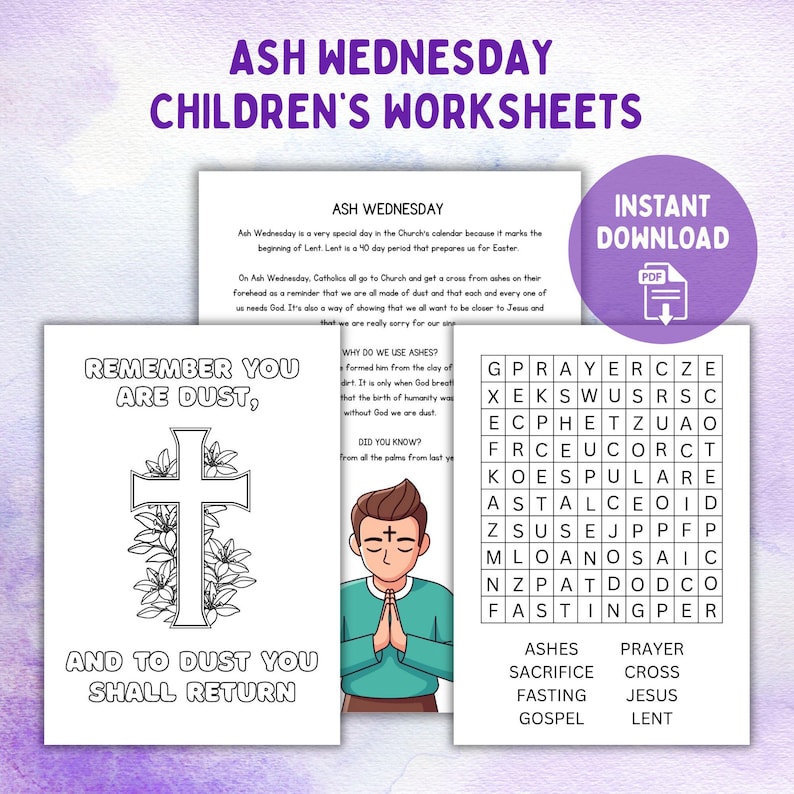 Ash Wednesday Children's Worksheets, Bible Craft for Kids, Printable ...