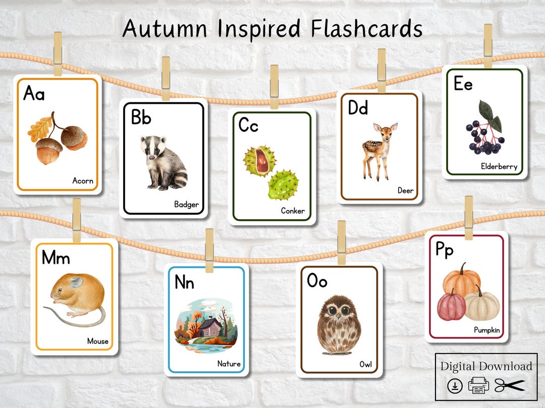 Autumn Themed Printable ABC Flashcards Preschoolers Fall Homeschooling ...