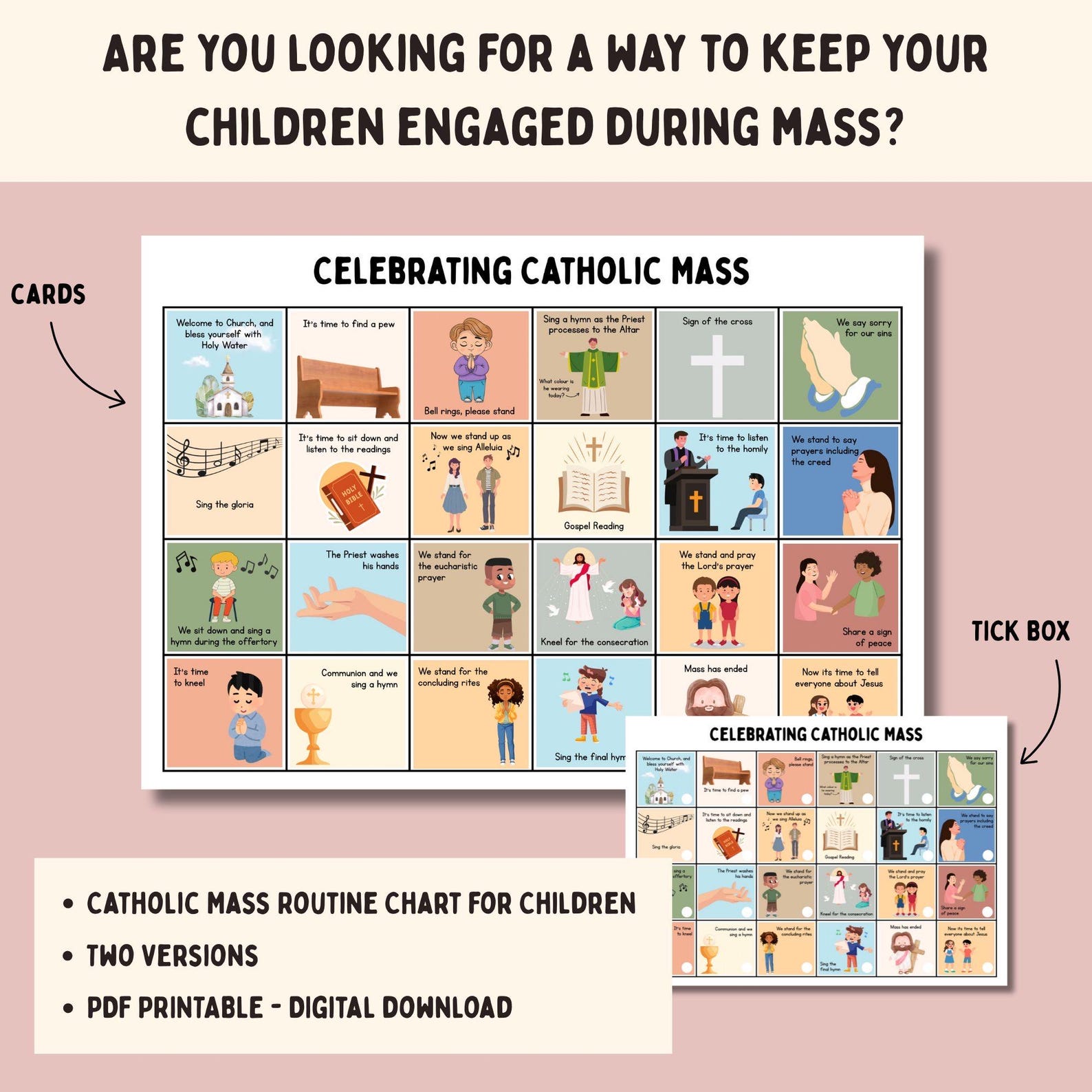 Interactive Catholic Mass Chart for Children, Visual Tracker for Mass ...