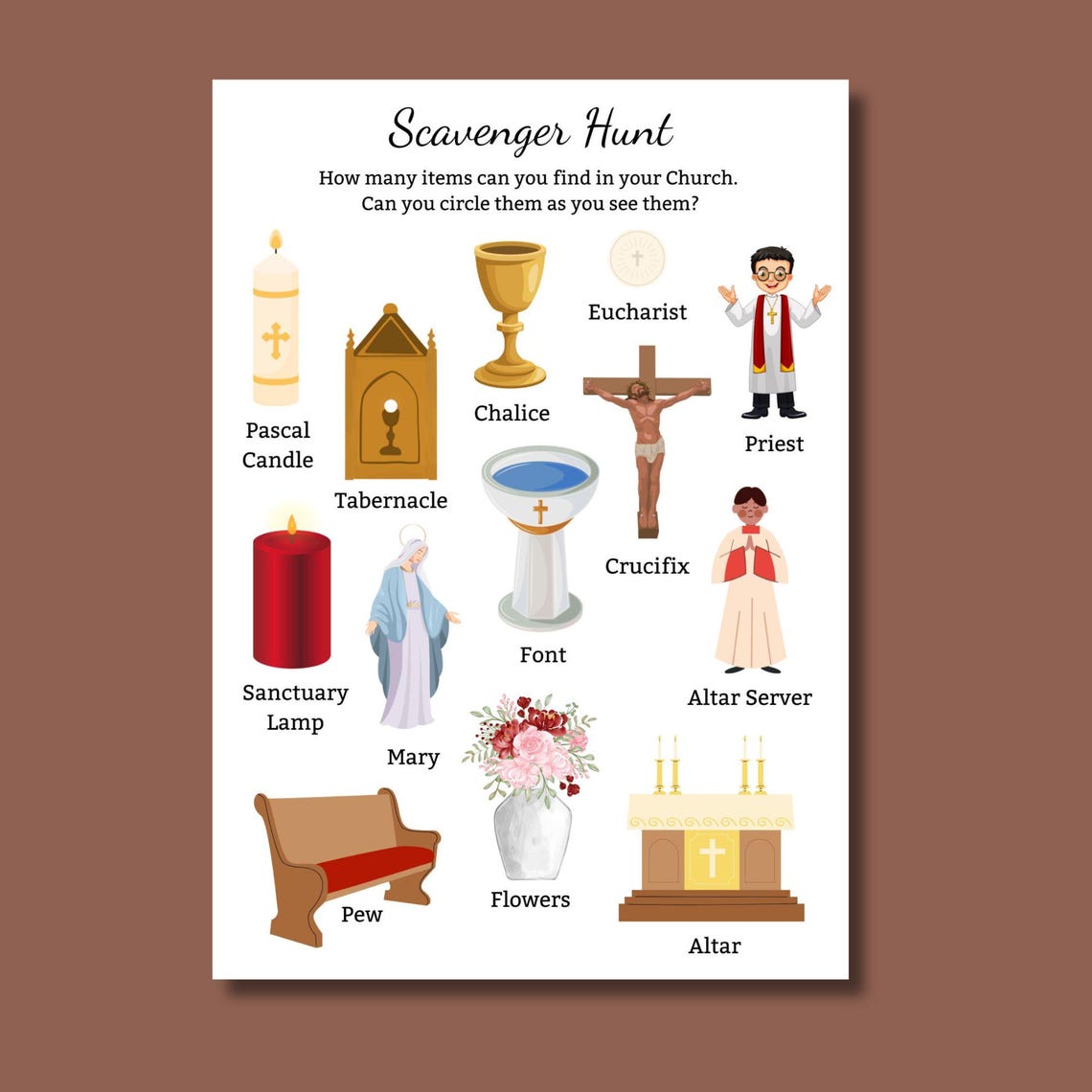 Catholic Church Scavenger Hunt, PDF Printable, Sunday School, Kids ...